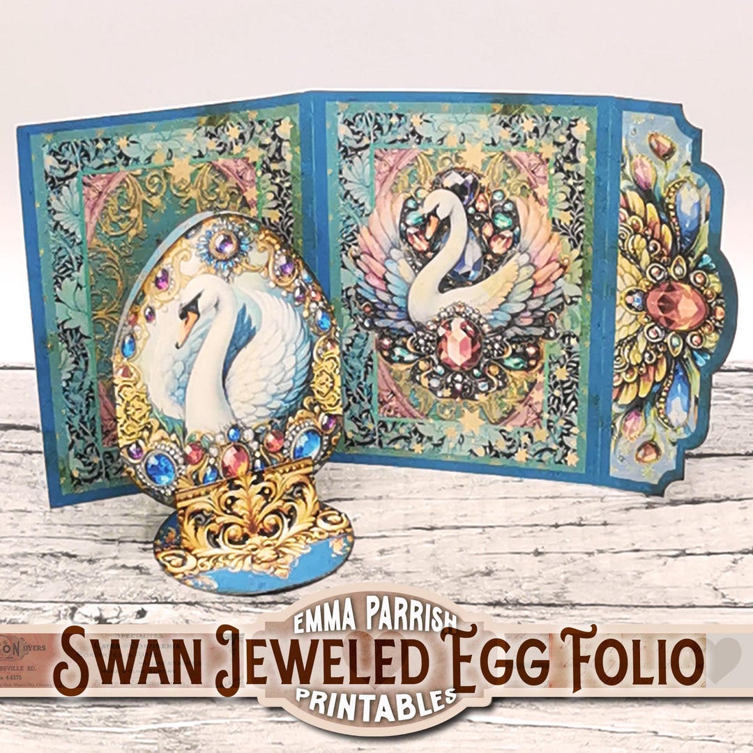 Jeweled Swan Printable Folio Kit, Mini Egg Folio, Tags & Pockets, Junk ...