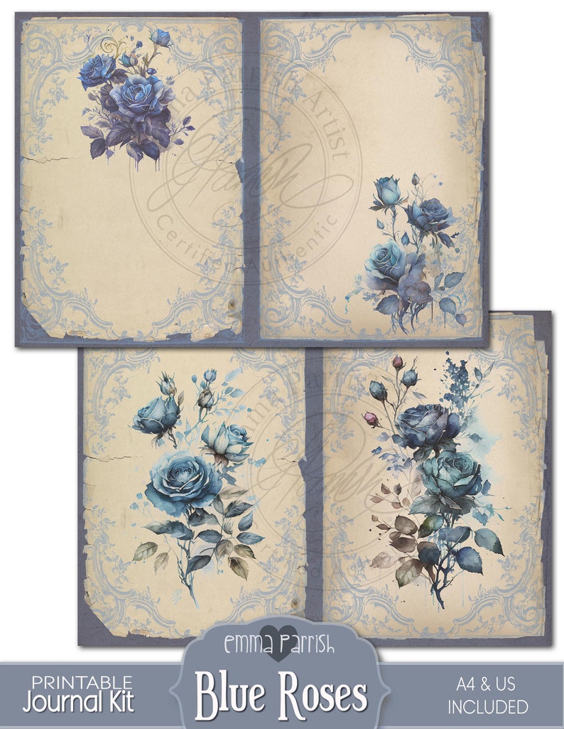 Blue Rose Junk Journal Kit Shabby Vintage Flowers - Etsy