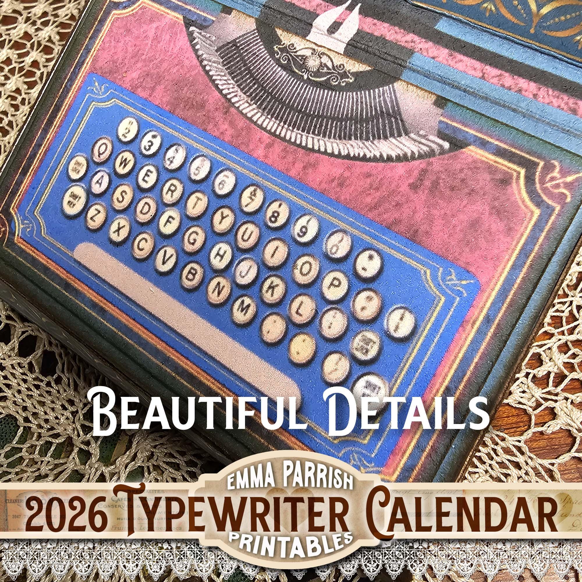 Vintage Typewriter 2026 Desk Calendar Printable, Handmade Papercraft ...