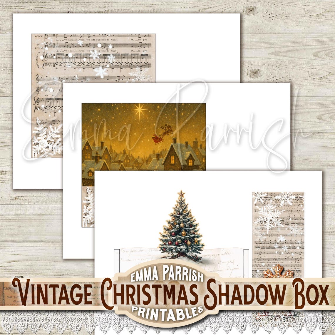 Vintage Christmas Shadow Box – Printable Papercraft Kit, Fold Flat ...