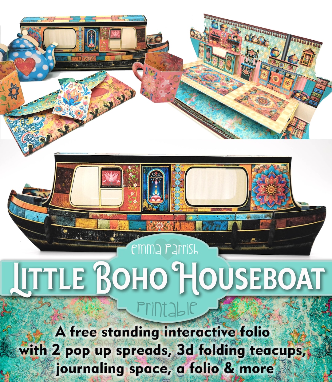 Little Boho Houseboat Printable Junk Journal Folio, Canal Boat ...