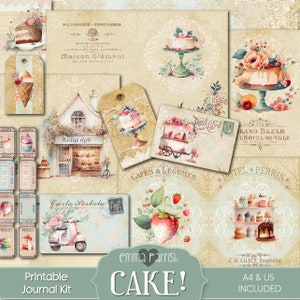 Cake Junk Journal Kit, Vintage French Journal, Pastel, Watercolor ...