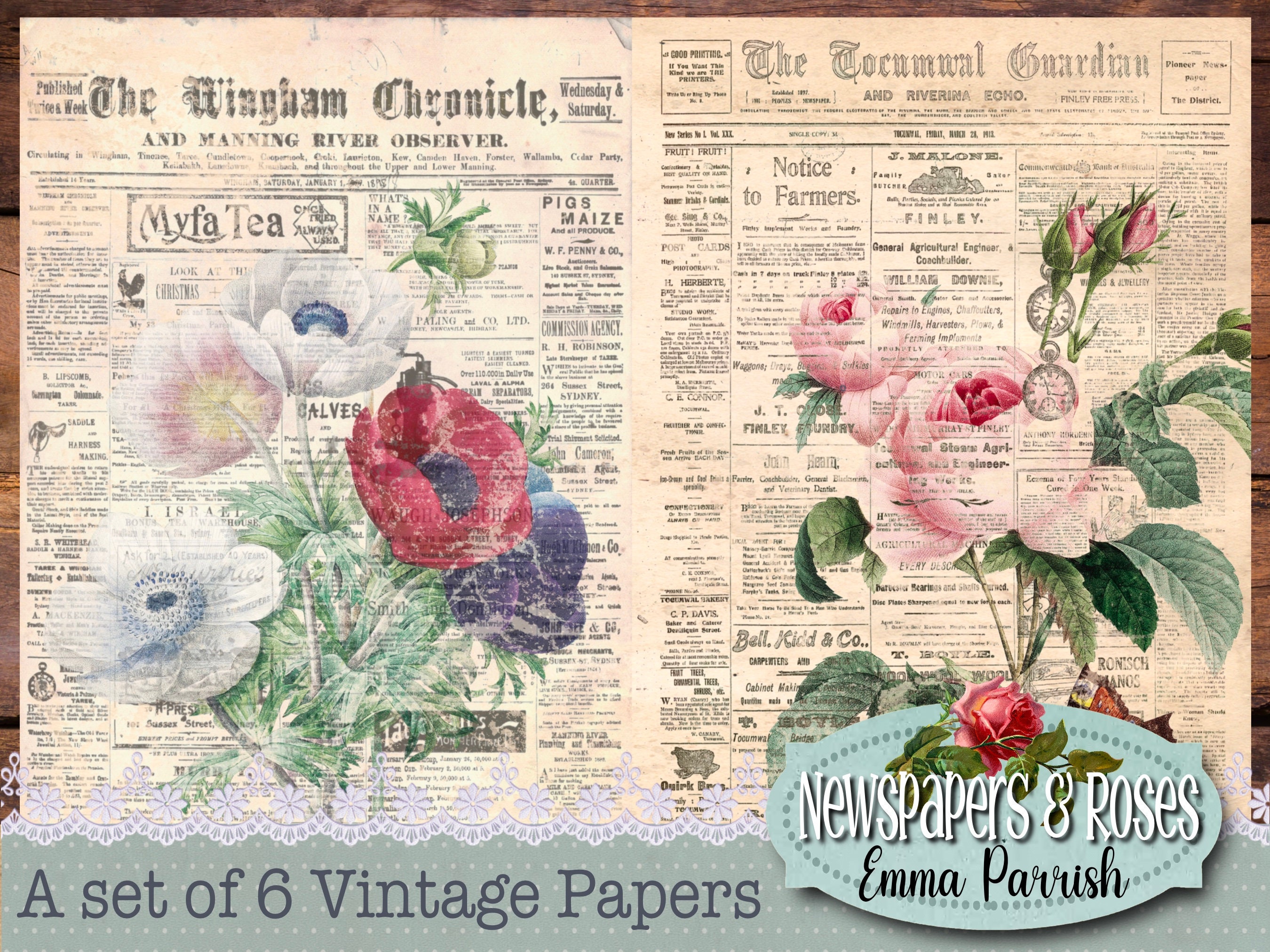 Shabby Roses Printable Paper Vintage Junk Journal Pages | Etsy UK