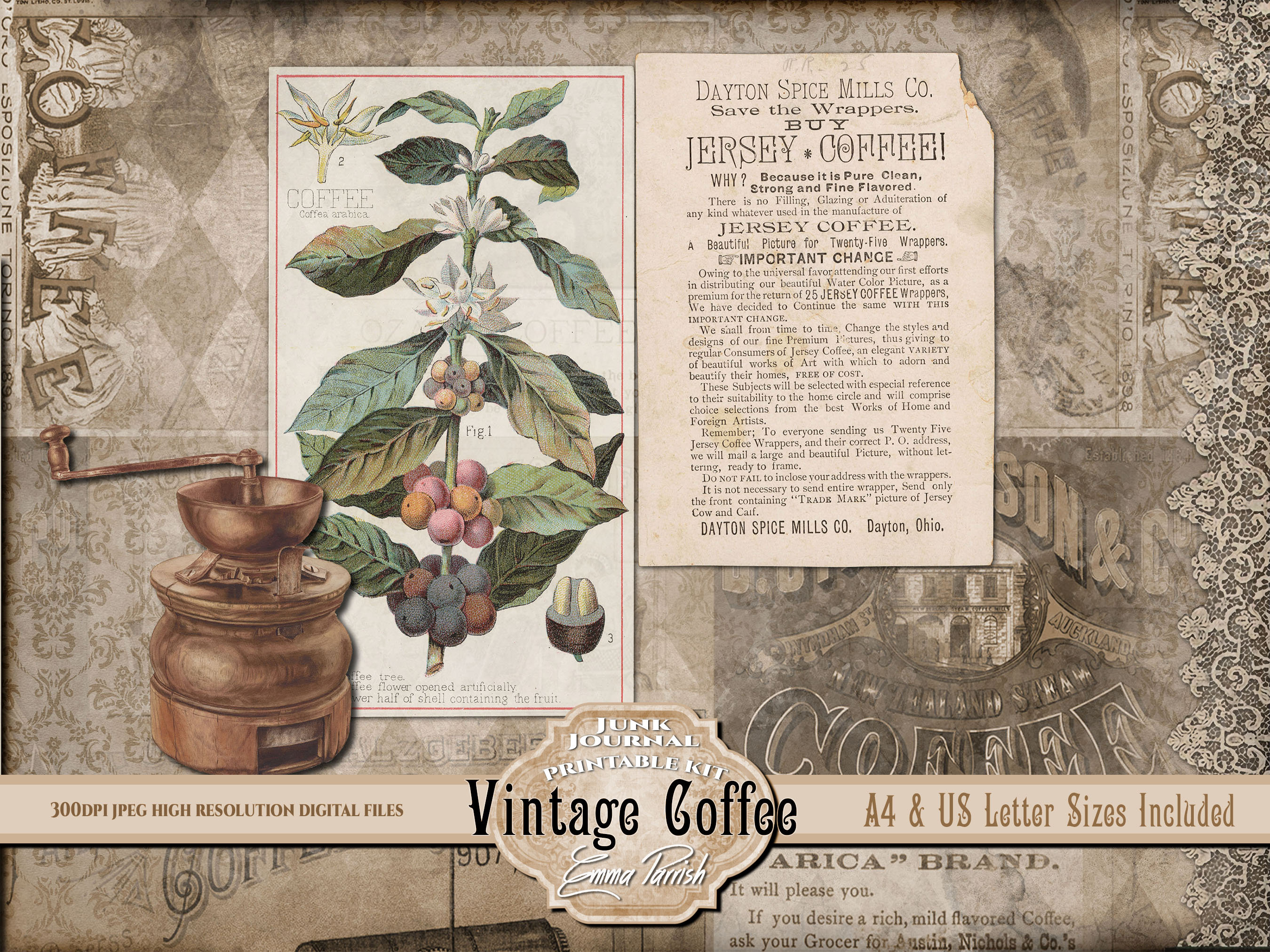 Coffee Junk Journal Printable Papers Coffee Stained Paper - Etsy