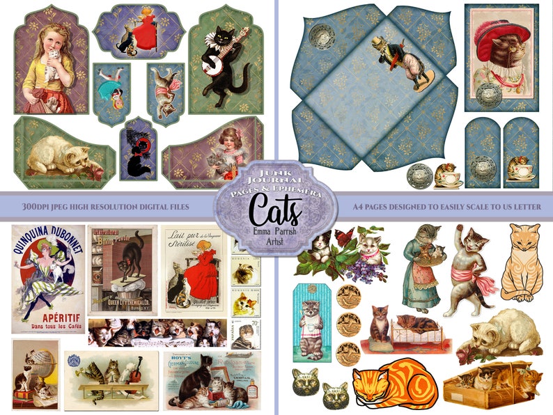 Cat Junk Journal Printable Kit Cat Ephemera Vintage - Etsy UK