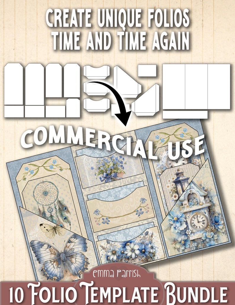 Printable Journal Folio Template Bundle, Commercial Use, PNG, JPEG, Cricut, Canva, Junk Journal ...