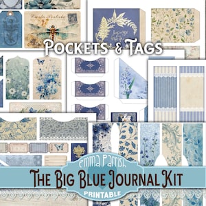 Big Blue Junk Journal Kit, Printable, Vintage Ephemera, Tags, Labels ...