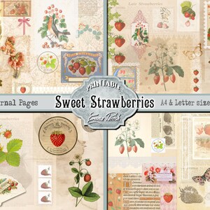 Vintage Strawberry Junk Journal Printable Paper, Strawberry Digital ...