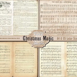 Vintage Christmas Printable Music Paper, Junk Journal Pages, Festive ...
