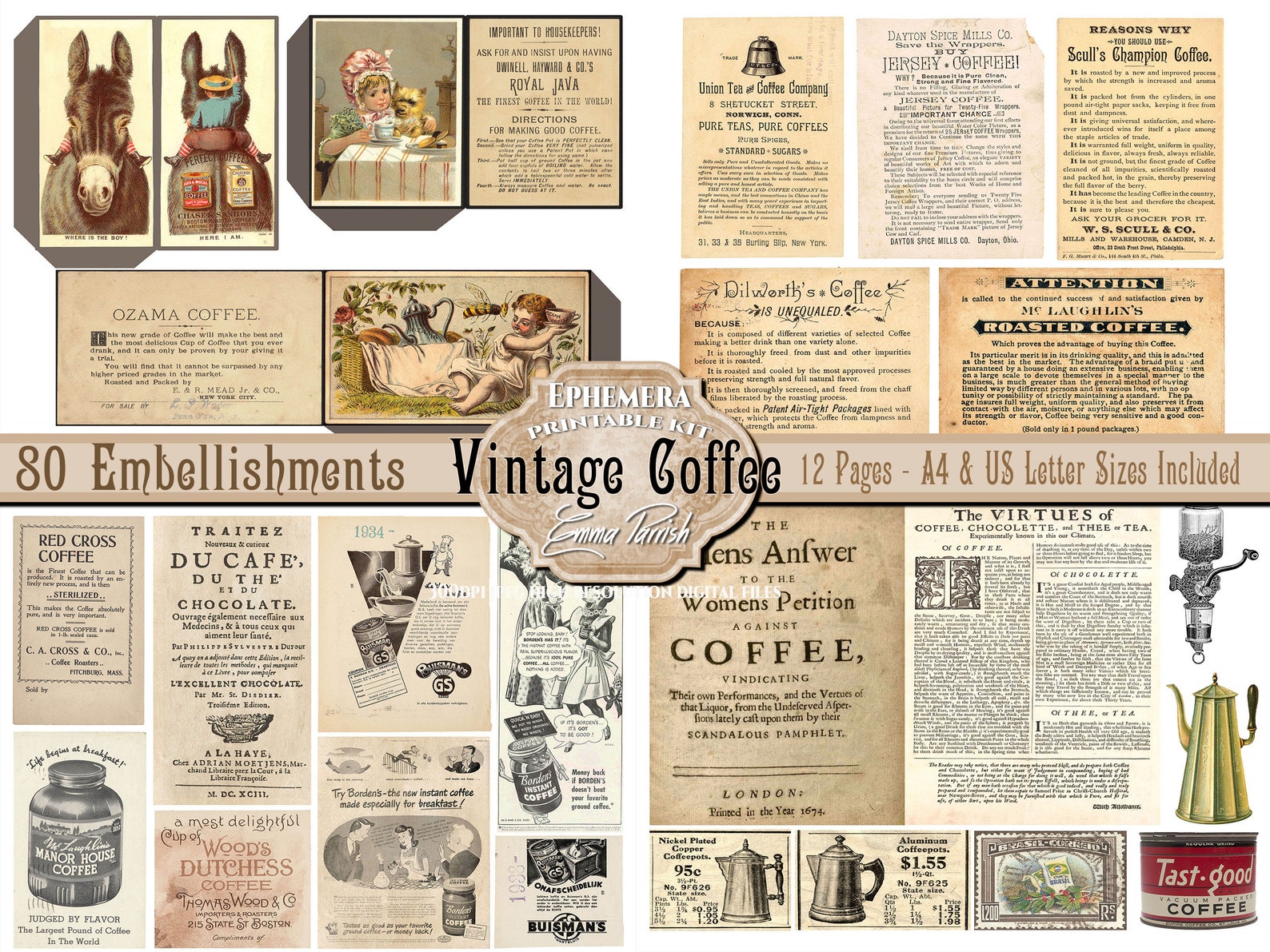 Coffee Junk Journal Printable Ephemera Coffee Embellishments - Etsy