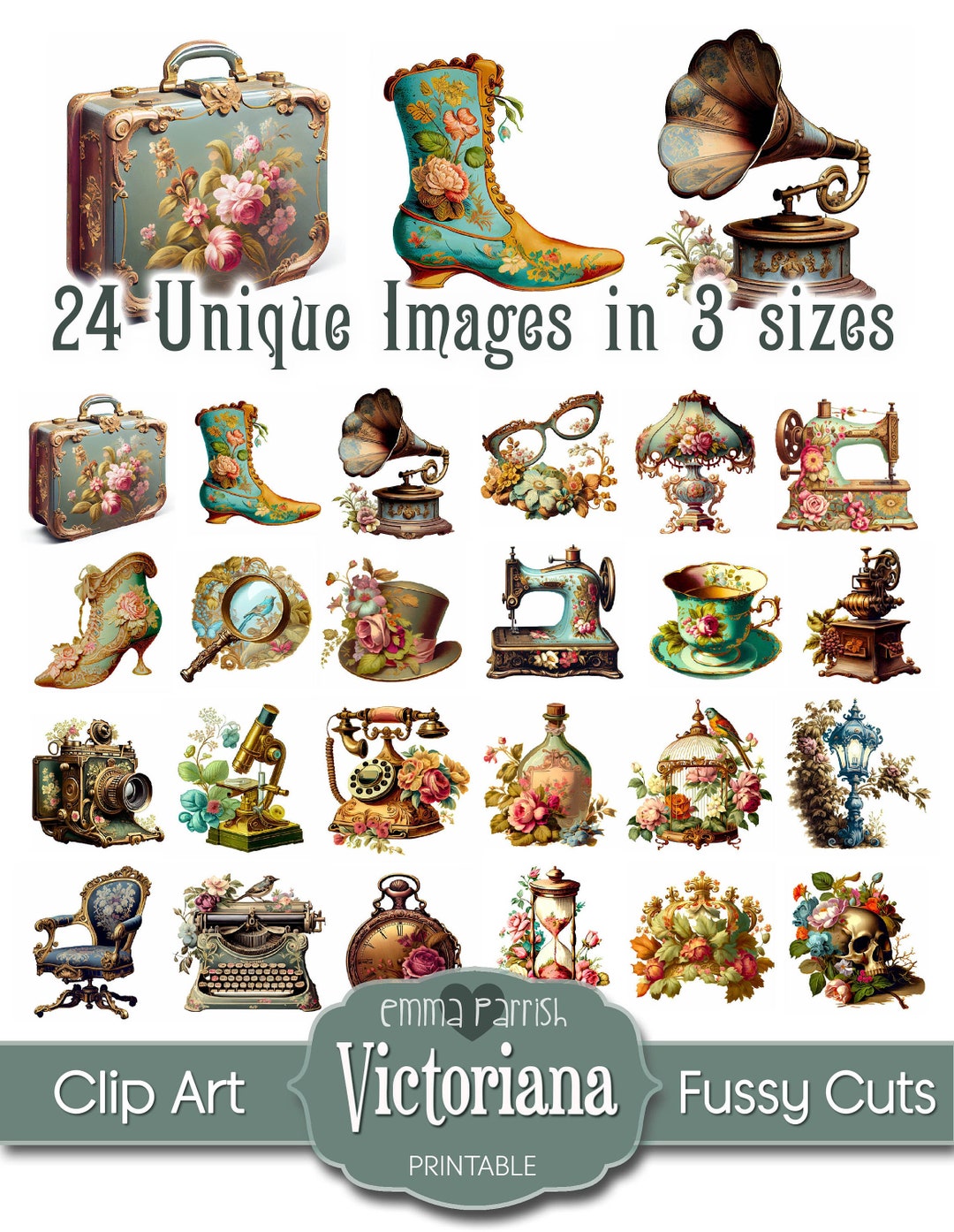 Victoriana Printable Stickers, Clipart, Junk Journal Ephemera, Vintage ...