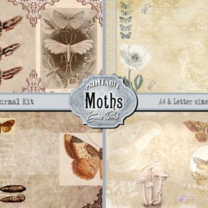 Moths Junk Journal Kit, Moon Printable Pages, Vintage Moth Ephemera Digital Download Paper ...