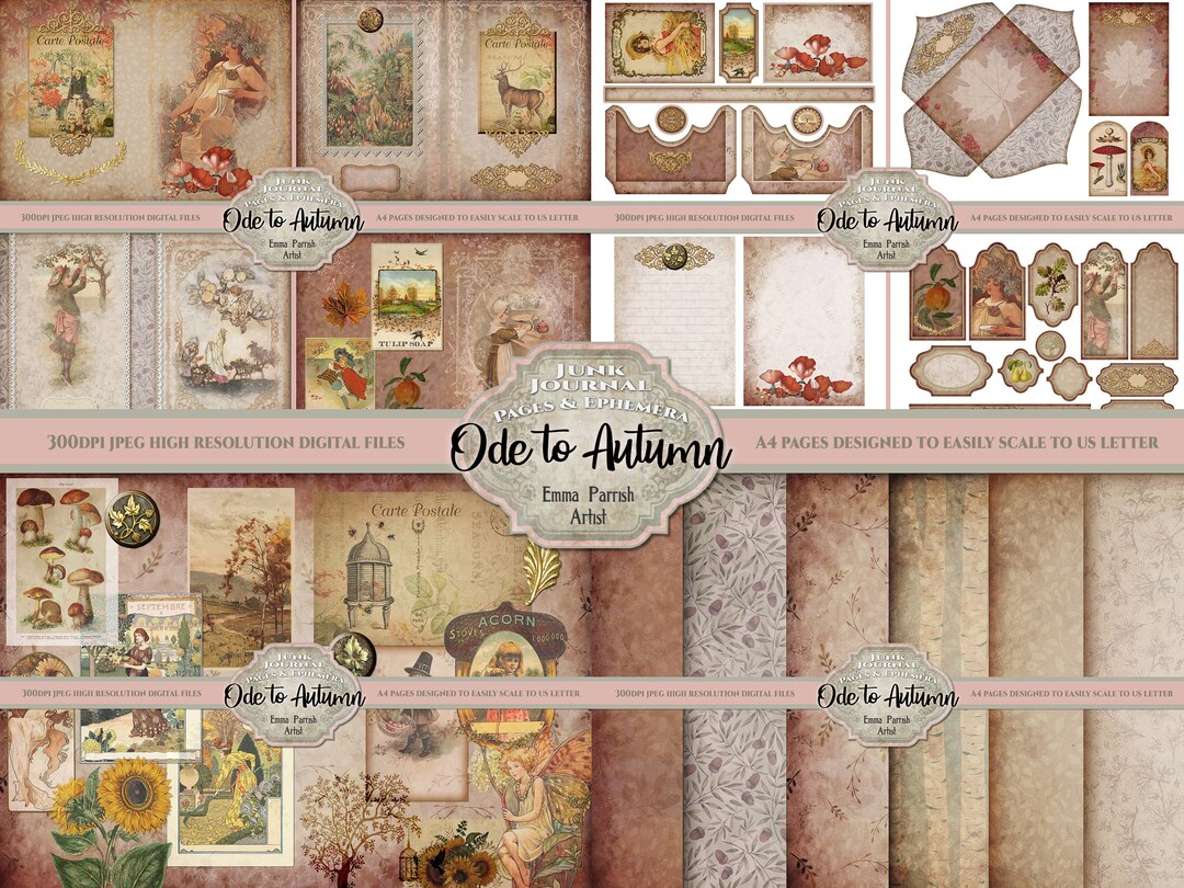 Autumn Fall Junk Journal Printable Kit, Vintage Ephemera, Memory Album ...