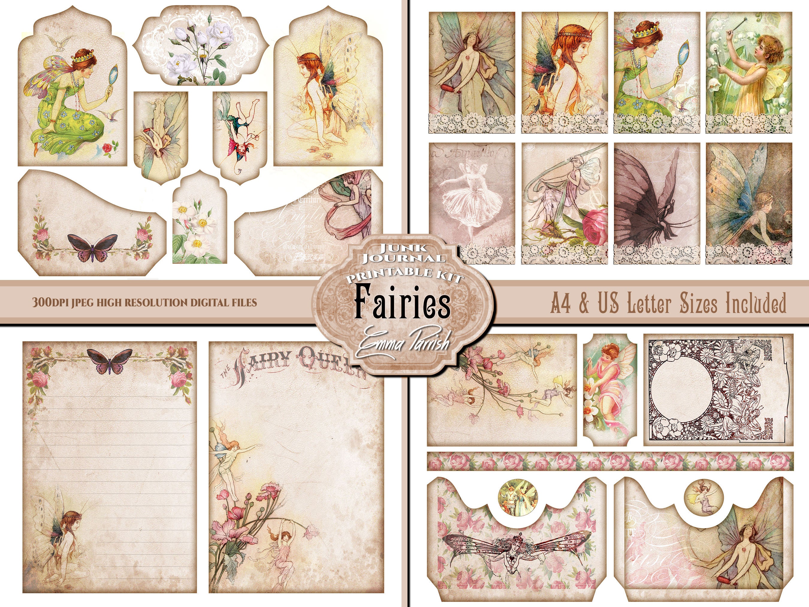 Fairies Junk Journal Kit, Fairy Journal, Fairy Digital Paper, Printable ...