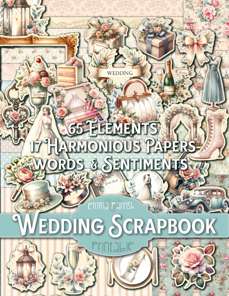 Wedding Scrapbook Printable Kit, Marriage, PNG & Jpeg, Cricut, Canva ...