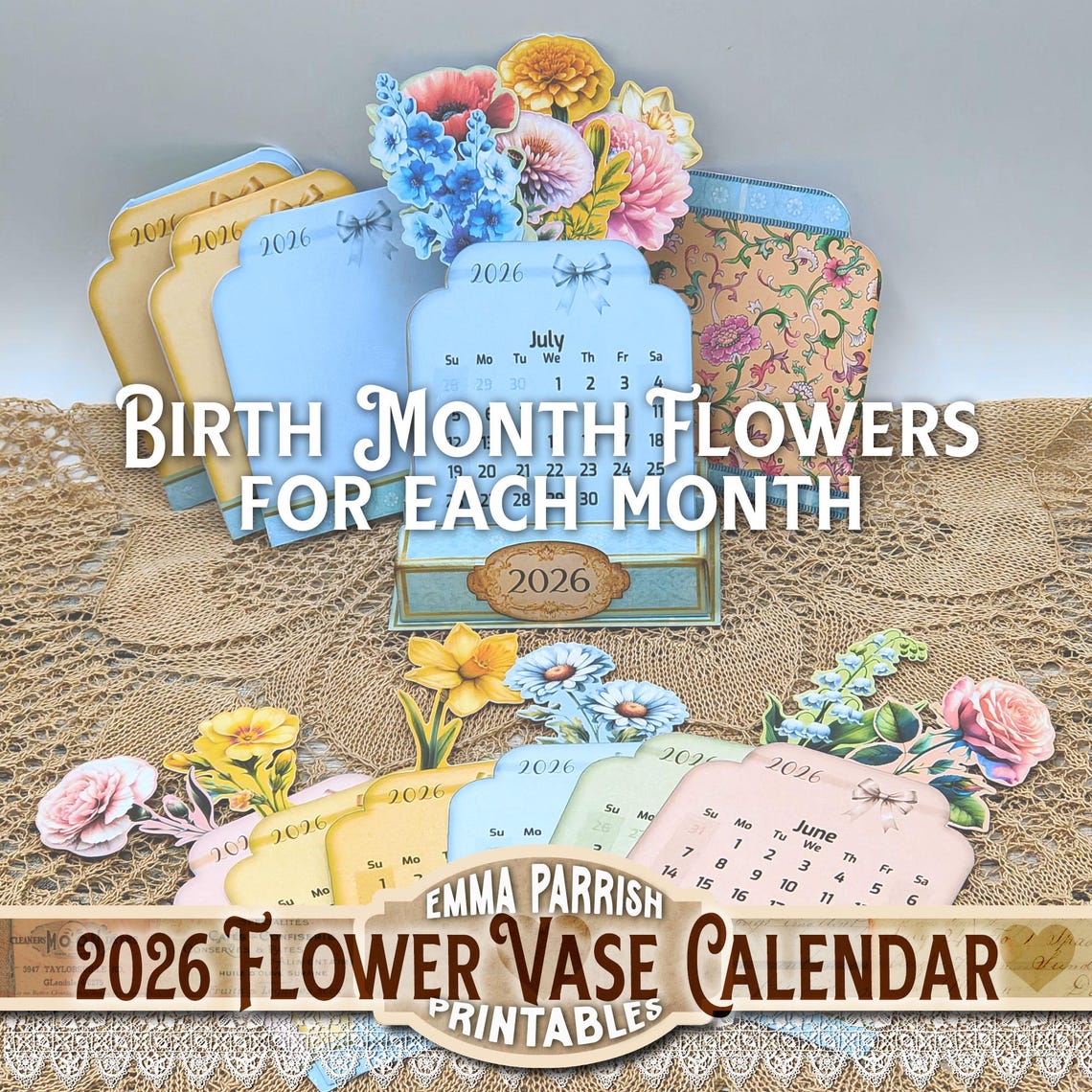 2026 Flower Vase Desk Calendar Printable, Cricut Tested DIY Papercraft ...