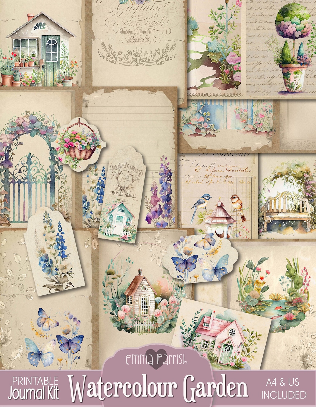 Cottage Garden Junk Journal Kit, Cottagecore Journal Printable Pages ...