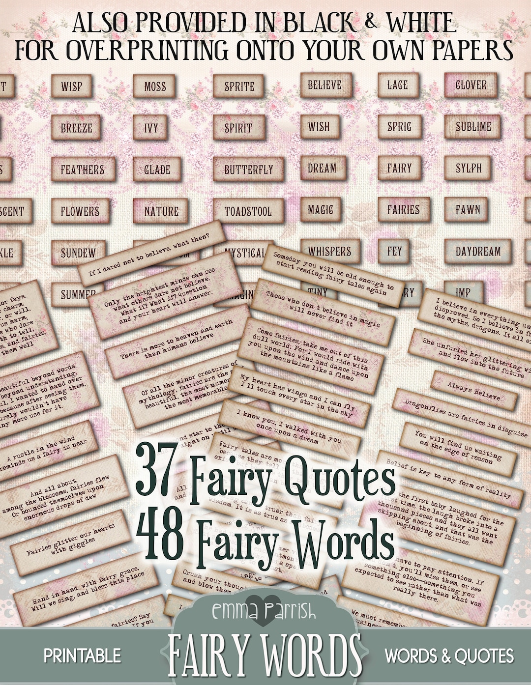 Printable Fairy Words, Quotes & Phrases, Junk Journal, Ephemera ...