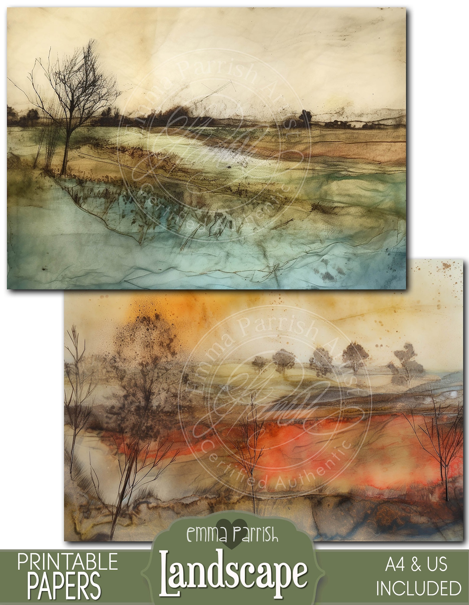 Landscape Printable Paper Pack, Junk Journal, Background, Watercolour ...