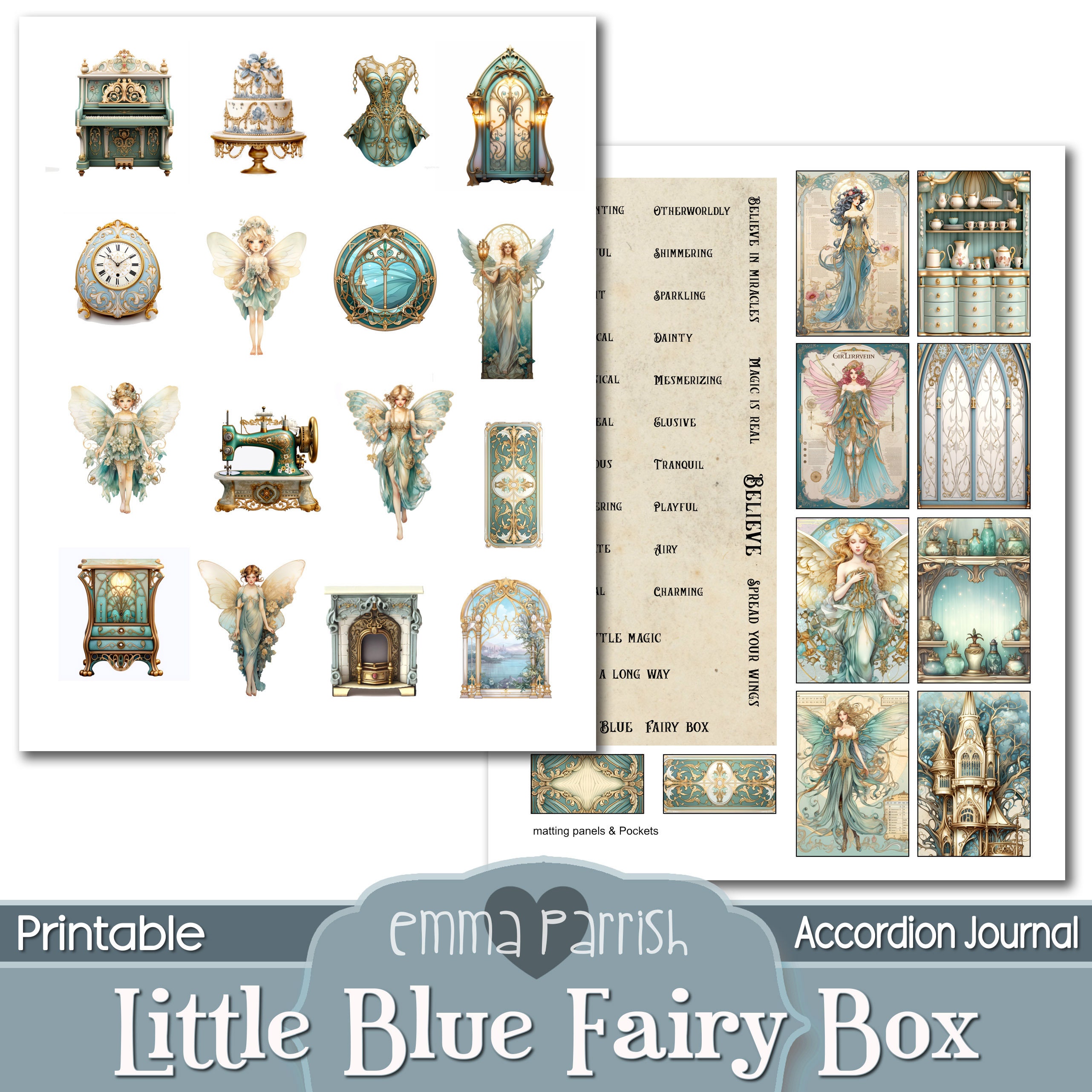 Blue Fairy Mini Journal Kit, Printable Matchbox Journal, Fairy Ephemera ...