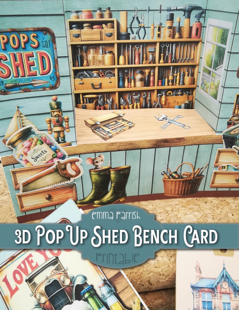 Pop up Bench Card, Male Mens Blue Cards, Dad, Grandad, Pops, Cricut PNG ...