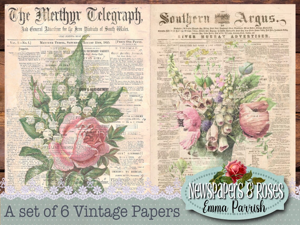 Shabby Roses Printable Paper Vintage Junk Journal Pages | Etsy UK