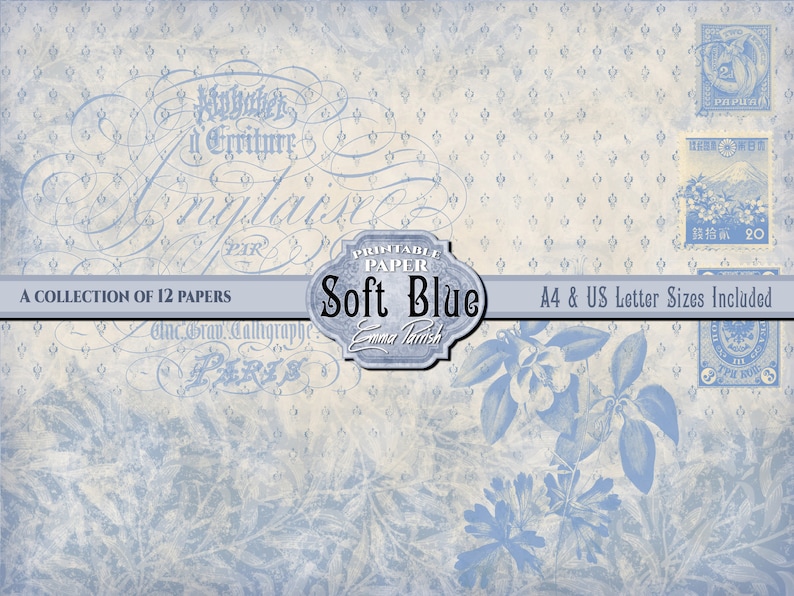Blue Printable Paper Pack, Pretty Vintage Blue Junk Journal Pages ...