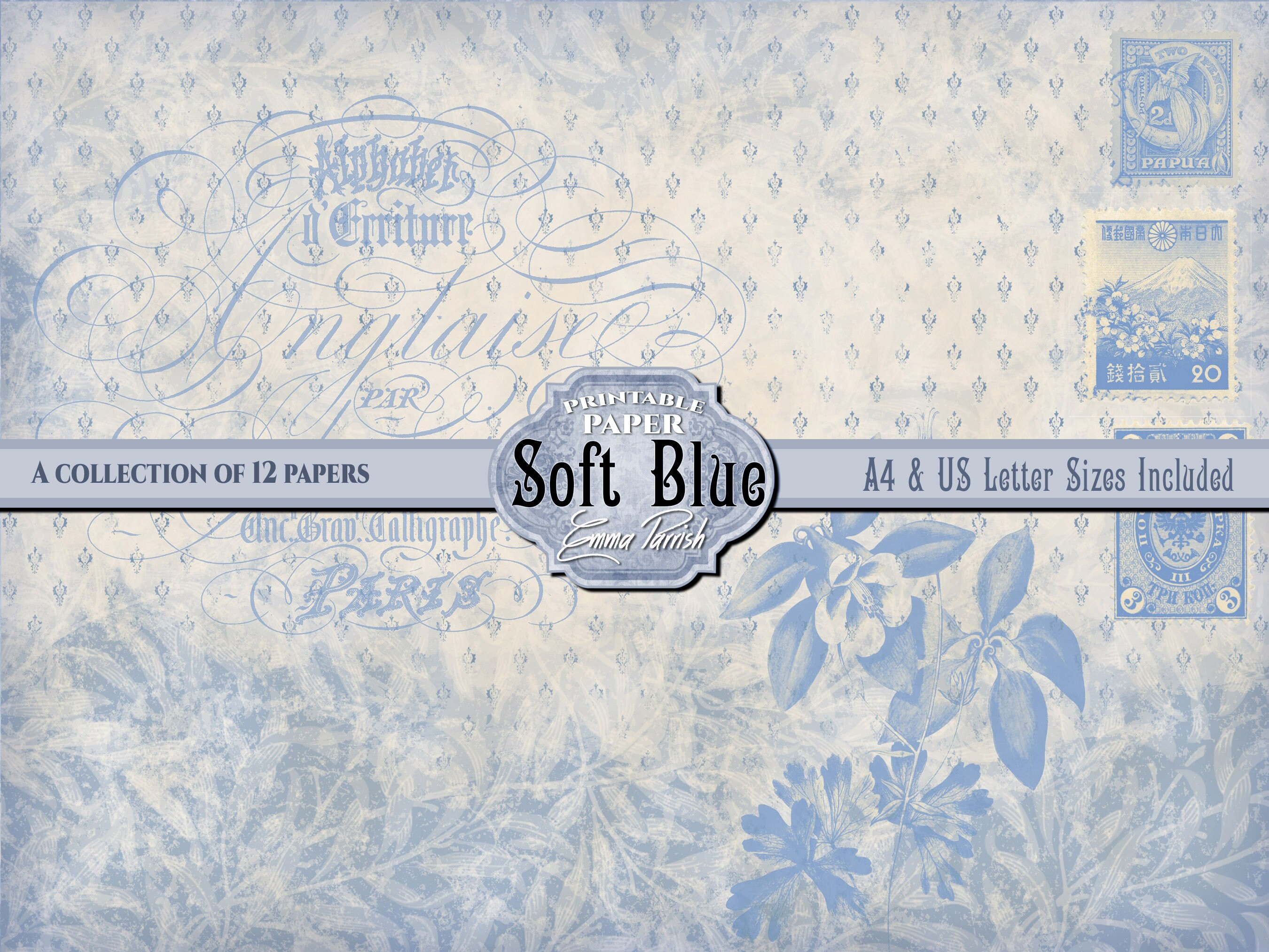 Soft Blue Printable Paper Pack Pretty Vintage Blue Junk - Etsy UK