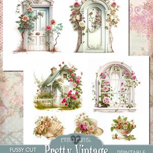 Pretty Vintage Fussy Cut Printable Stickers, Shabby Chic Junk Journal ...