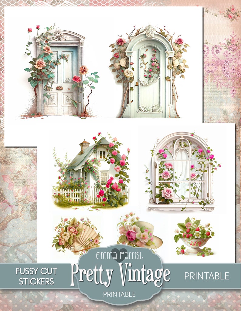 Pretty Vintage Fussy Cut Printable Stickers Shabby Chic Junk - Etsy