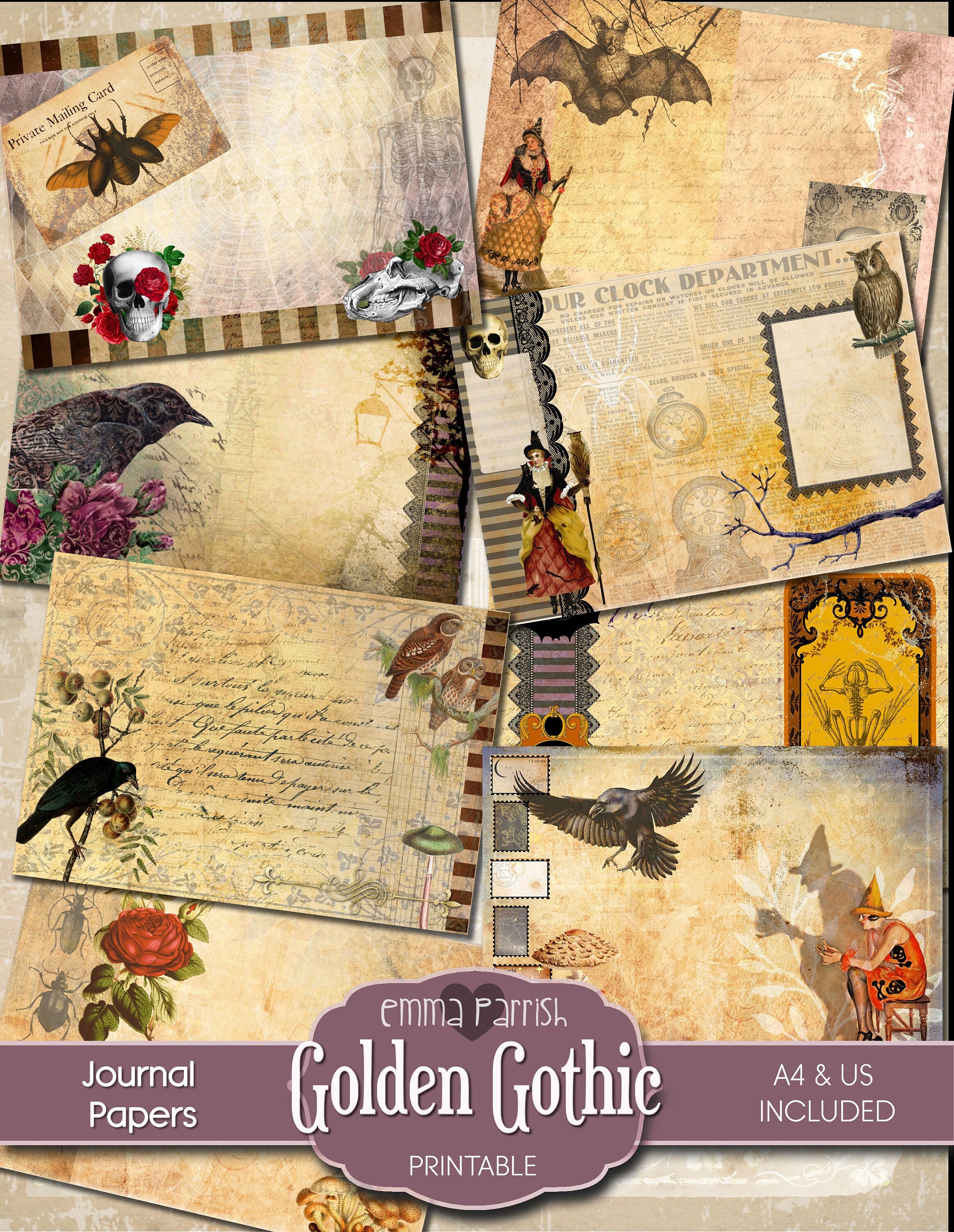 Golden Gothic Printable Paper Set Witch Junk Journal Kit - Etsy