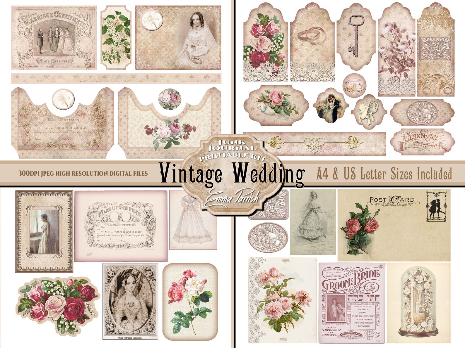 Vintage Wedding Junk Journal Kit, Shabby Chic Printable Journal ...