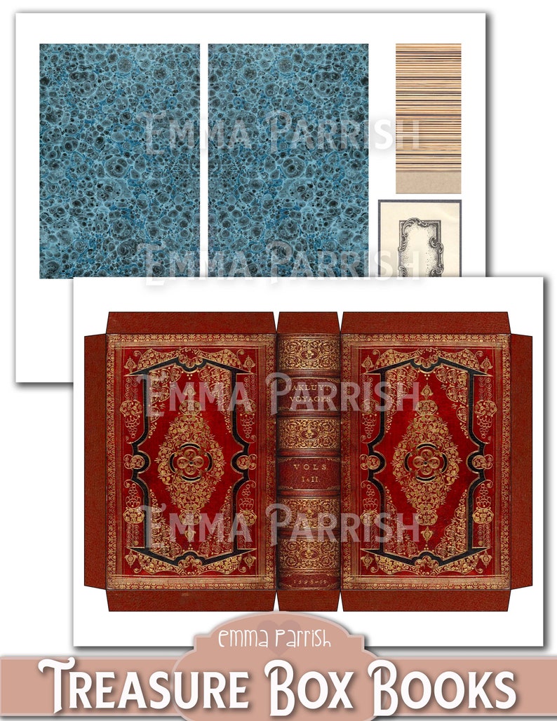 Printable Treasure Box Books, Antique Book Box, Faux Book, Papercraft ...
