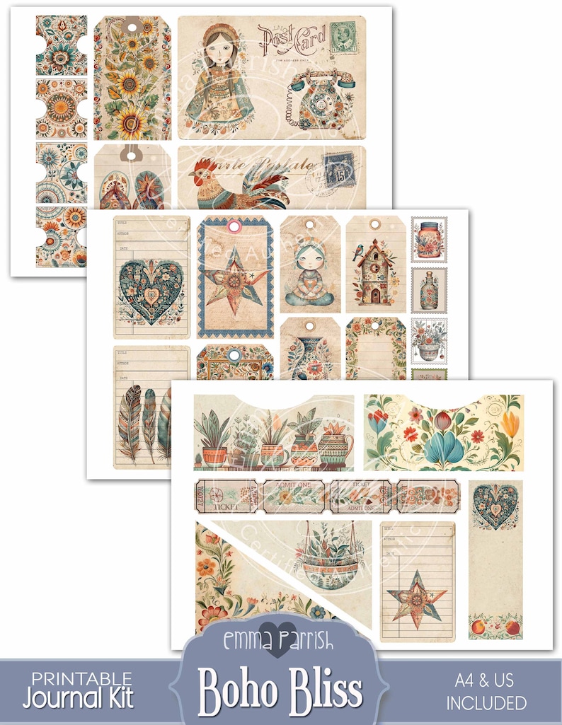 Boho Junk Journal Kit, Printable, Bohemian, Vintage, Retro, Hippie ...