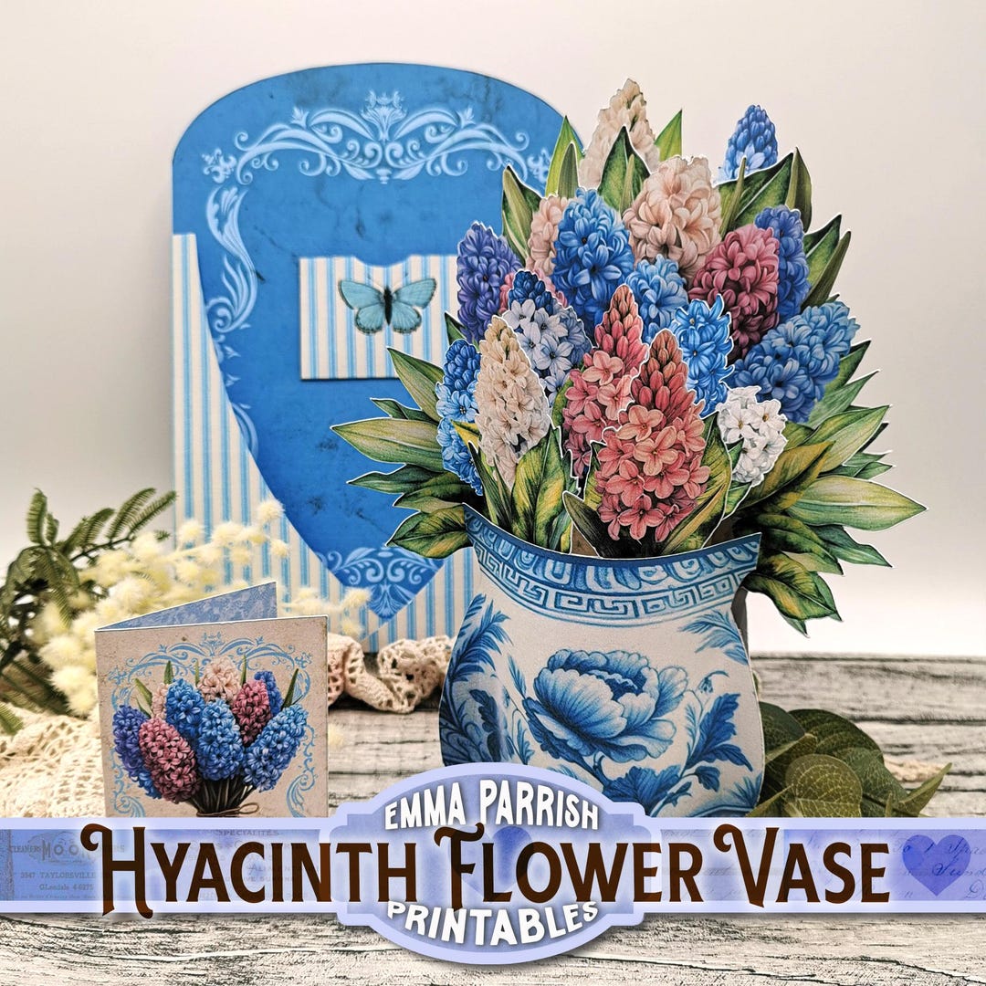 3D Pop-up Flower Vase Card, Spring Hyacinths, Printable DIY Papercraft ...