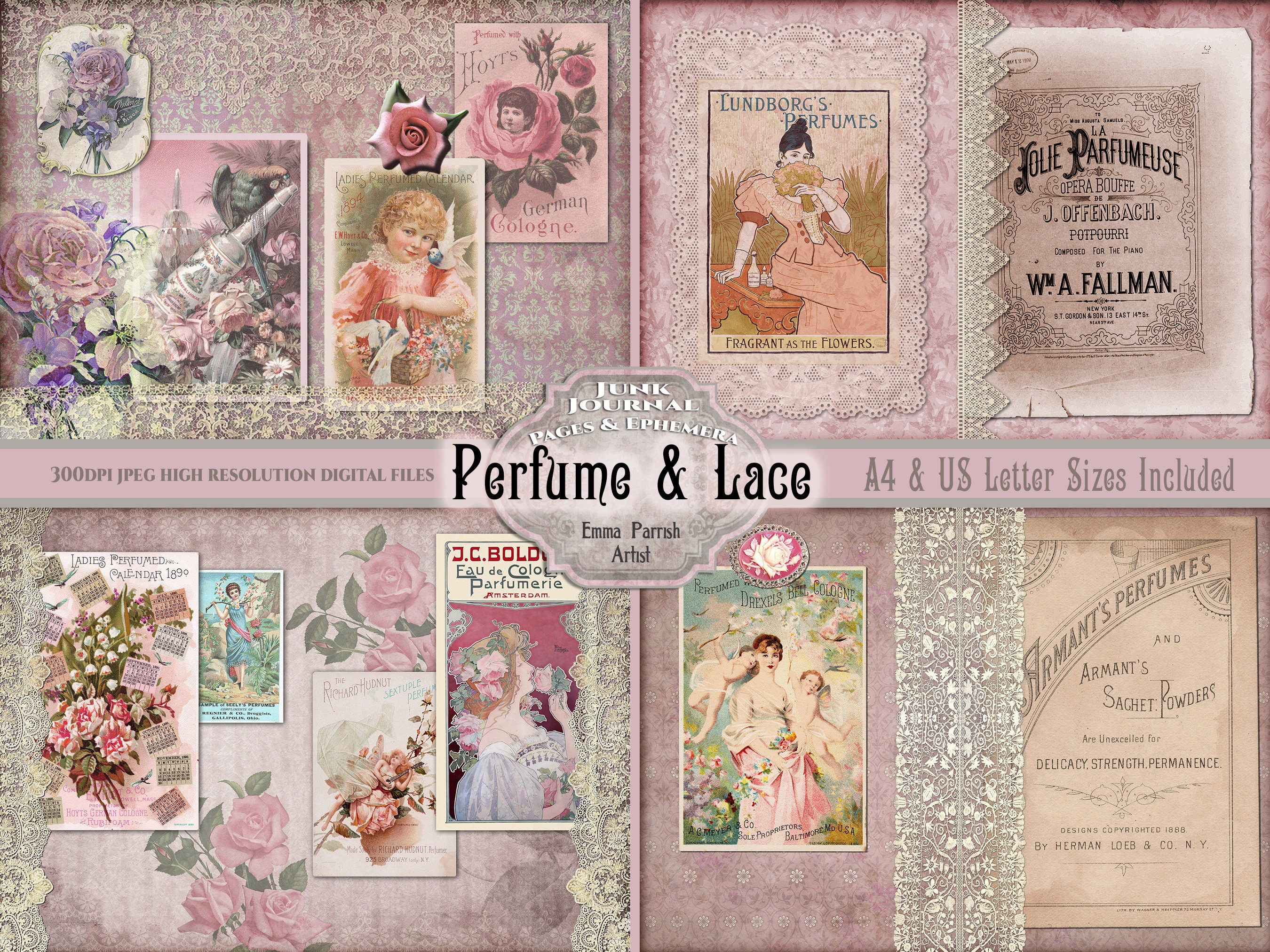 Pink Junk Journal Kit, Printable Paper Craft Kit, Perfume & Lace ...