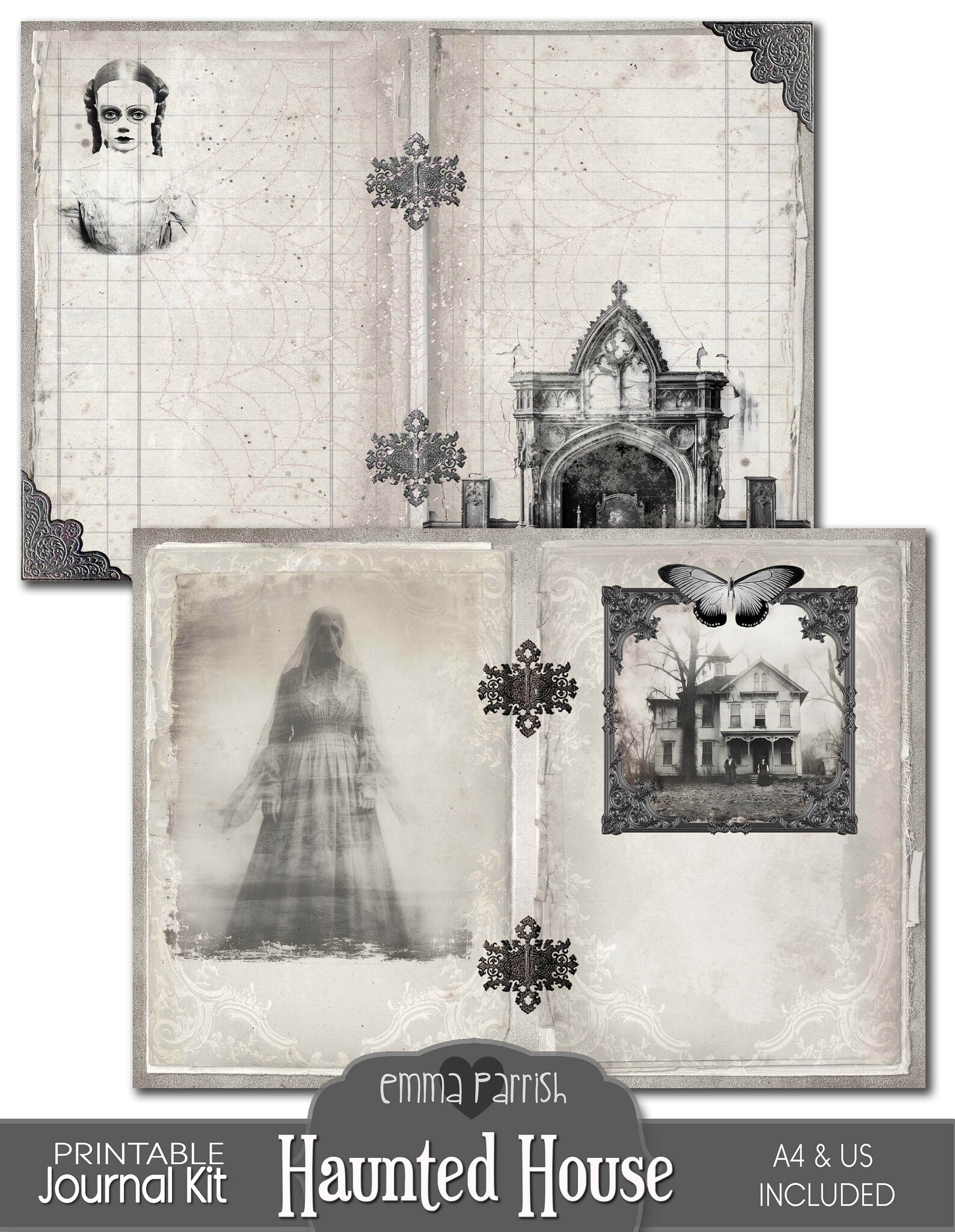 Haunted House Junk Journal Kit, Printable, Gothic Ephemera, Spooky ...
