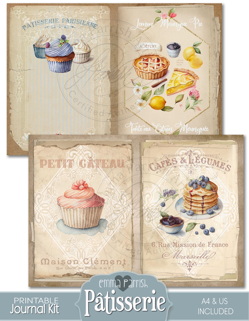 Bakery Cake Journal Kit, Printable, Shabby French Patisserie, Pastries ...