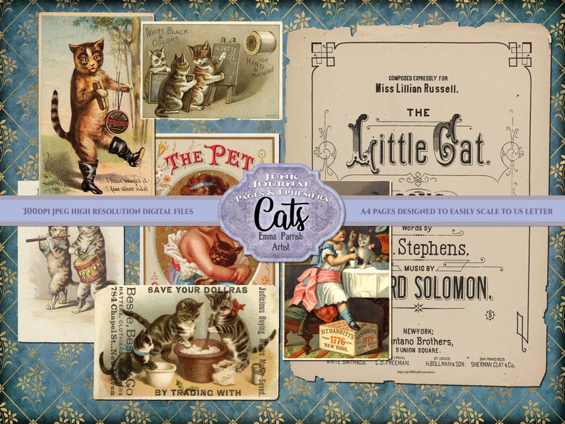 Cat Junk Journal Printable Kit Cat Ephemera Vintage - Etsy