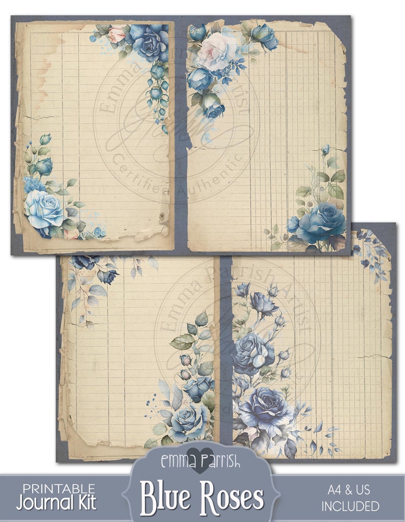 Blue Rose Junk Journal Kit Shabby Vintage Flowers - Etsy