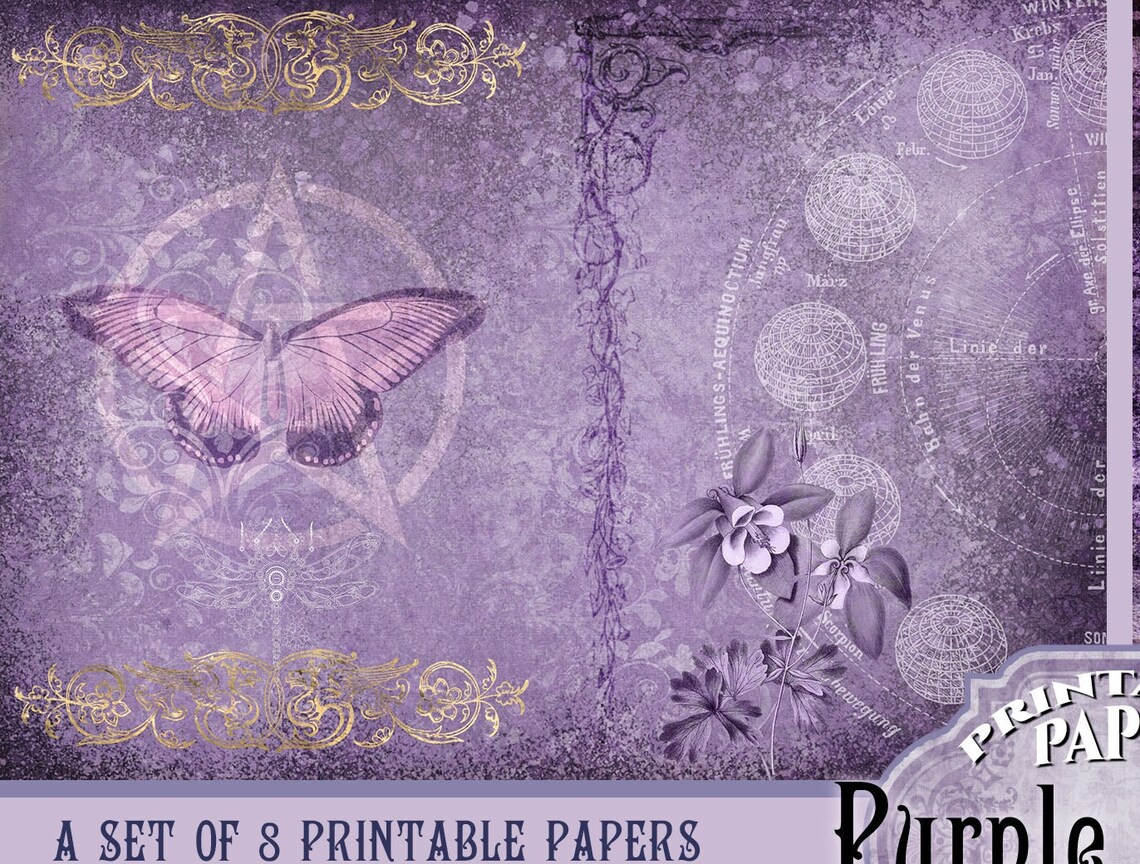 Purple Gothic Printable Paper Set Purple and Black Junk - Etsy