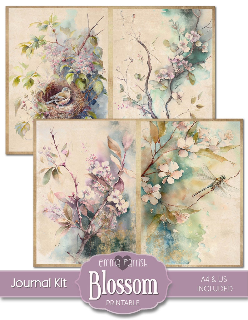 Blossom Printable Junk Journal Kit, Flowers, Birds, Butterfly ...