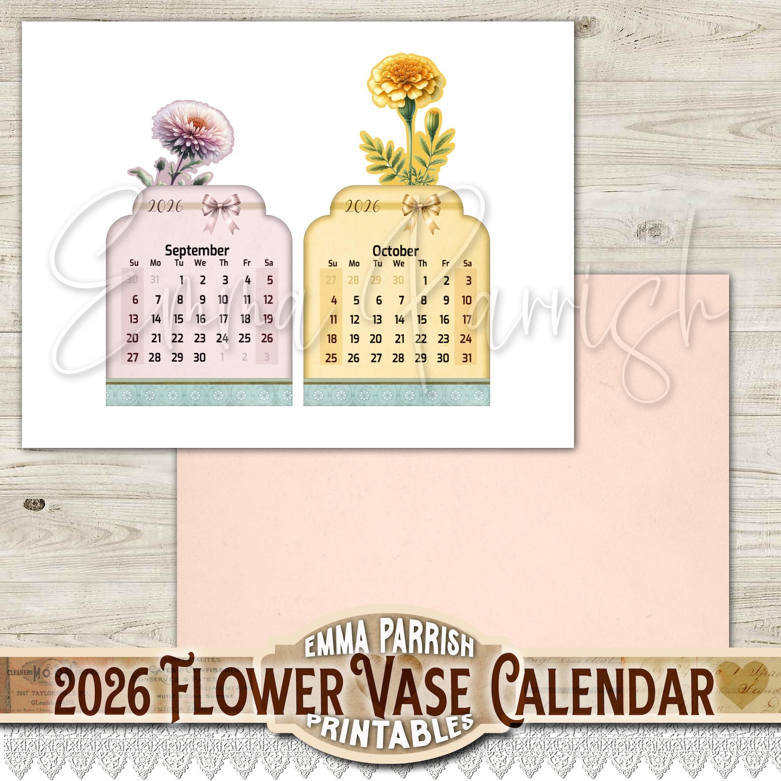 2026 Flower Vase Desk Calendar Printable, Cricut Tested DIY Papercraft ...