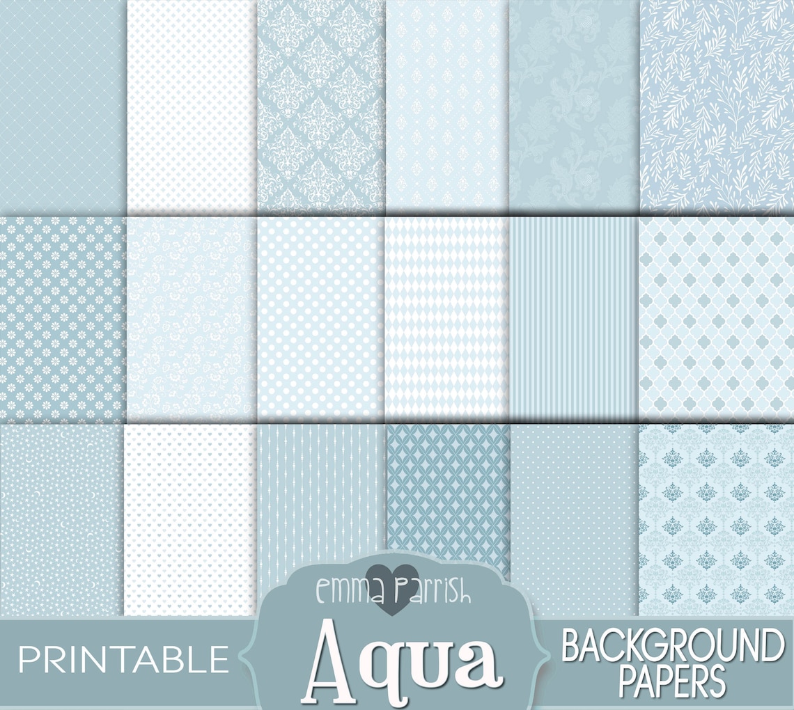Aqua Blue Patterned Printable Paper Kit, Junk Journal Pages, Scrapbook ...