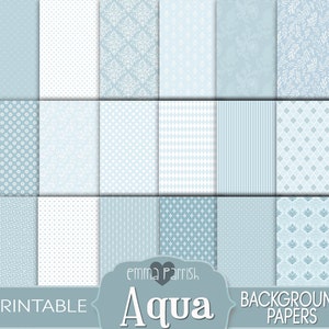 Aqua Blue Patterned Printable Paper Kit, Junk Journal Pages, Scrapbook