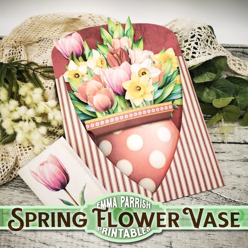 3D Pop-up Flower Vase Card, Spring Tulips & Daffodils, Printable DIY ...