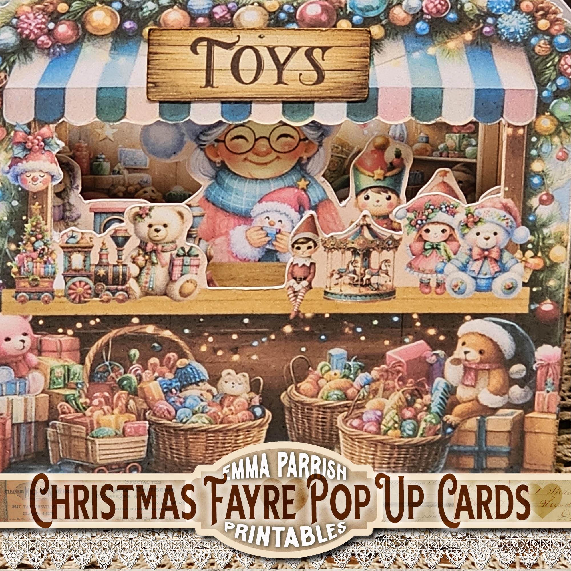 Pop-up Christmas Fayre Printables Card Kit, Set of 6, DIY 3D Papercraft ...