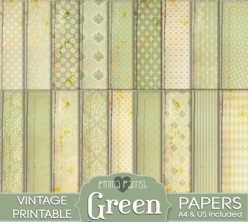 Shabby Green Printable Papers, Vintage Patterns, Junk Journal ...