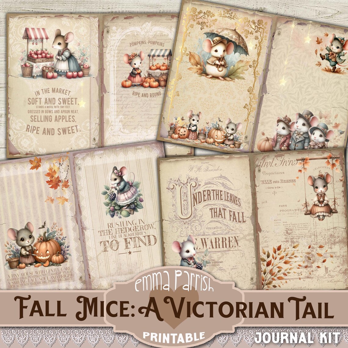 Fall Mice, Junk Journal Kit, Cute Autumn Mouse, Vintage, Victorian ...