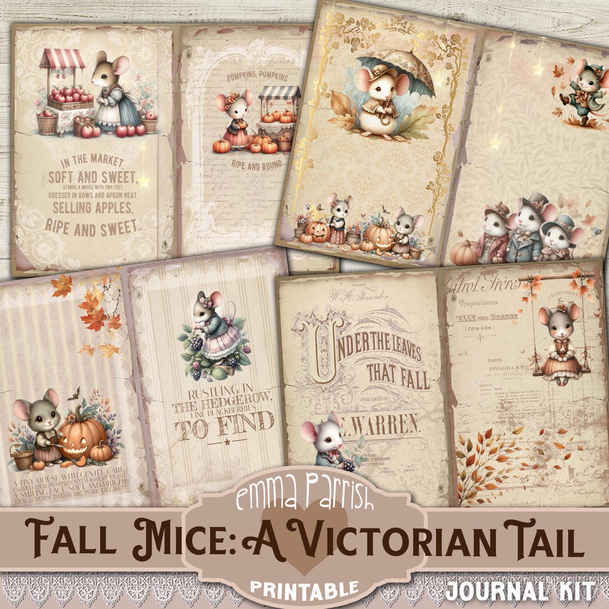 Fall Mice, Junk Journal Kit, Cute Autumn Mouse, Vintage, Victorian ...